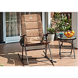 TIMBER RIDGE Padded High Back Rocker Lawn Side Pocket Portable Patio Rocking Chair for Camping Porch Yard Garden Indoor, Heavy Duty Supports 300 LBS, Brown