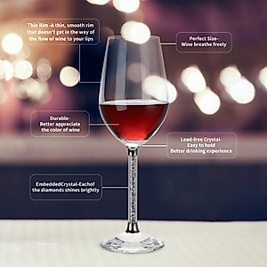 sugarchef Wine Glasses 2 Pieces Long Stem Filled with Crystals Elegant Wine Glasses for Home,Wedding, Parties, Anniversary (Silver)