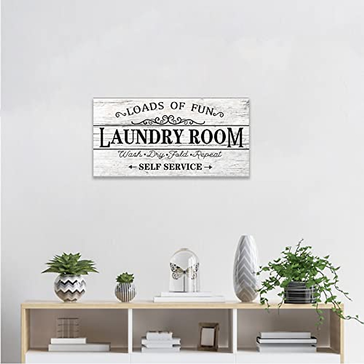 Laundry Room Wall Art Laundry Sign Laundry Wall Decor | Wash Dry Fold Repeat | Retro Laundry Room Decor Black Quote Art Prints Wood Background Home Living Room Decorations Framed 24X12 Inch