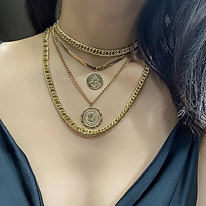 GDcome Gold Coin Necklace Holy Layered Snake Bone Coin Choker Necklaces Layering Pendant Necklace Chain Jewelry for Women Girls