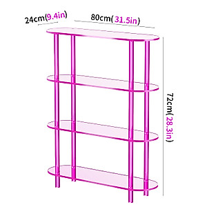 solaround Clear Bookshelf, Acrylic Bookcase with Open Book Shelf Console Table for Entryway Office (4 Tier Pink)