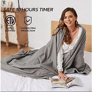 SUNNY HEAT Heated Electric Blanket Full Size 72" x 84" Quilted Fleece, Fast Heating Soft and Cozy Blanket for Bed Full-Body Coverage 4 Heating Levels & 10 Hours Timer Settings , Machine Washable, Grey