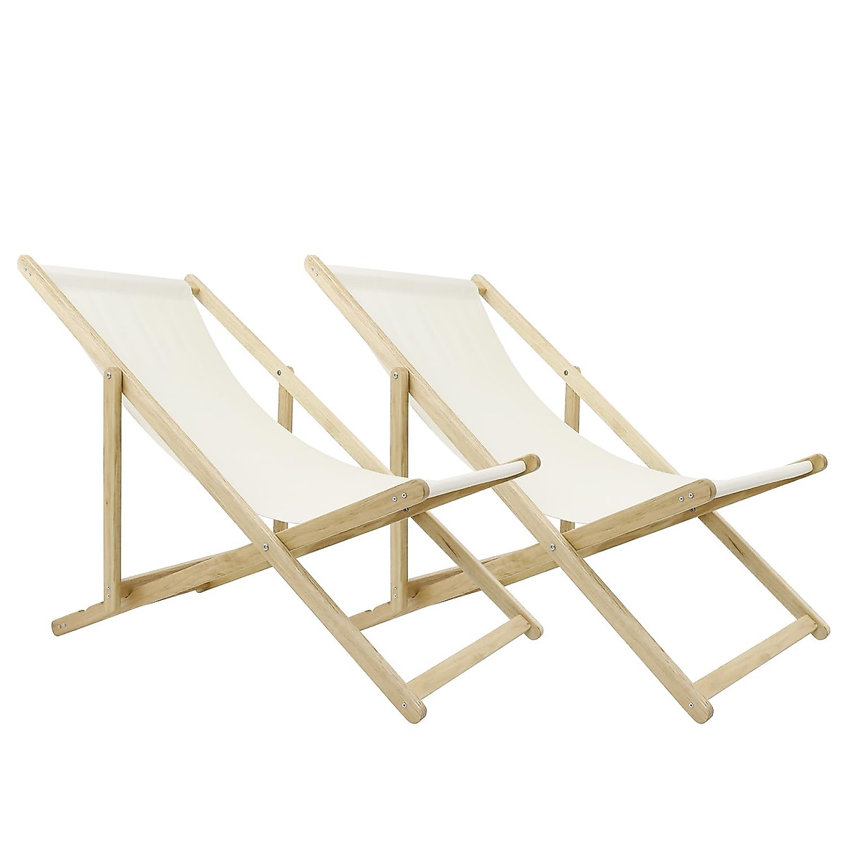 PetsCosset Wooden Patio Lawn Deck Chairs 2 Set Outdoor Camping Sling Chairs,Beach Sling Chair Set - Durable Acacia Wood and Triple-Layer Polyester Canvas, Adjustable and Portable（Natural Wood）