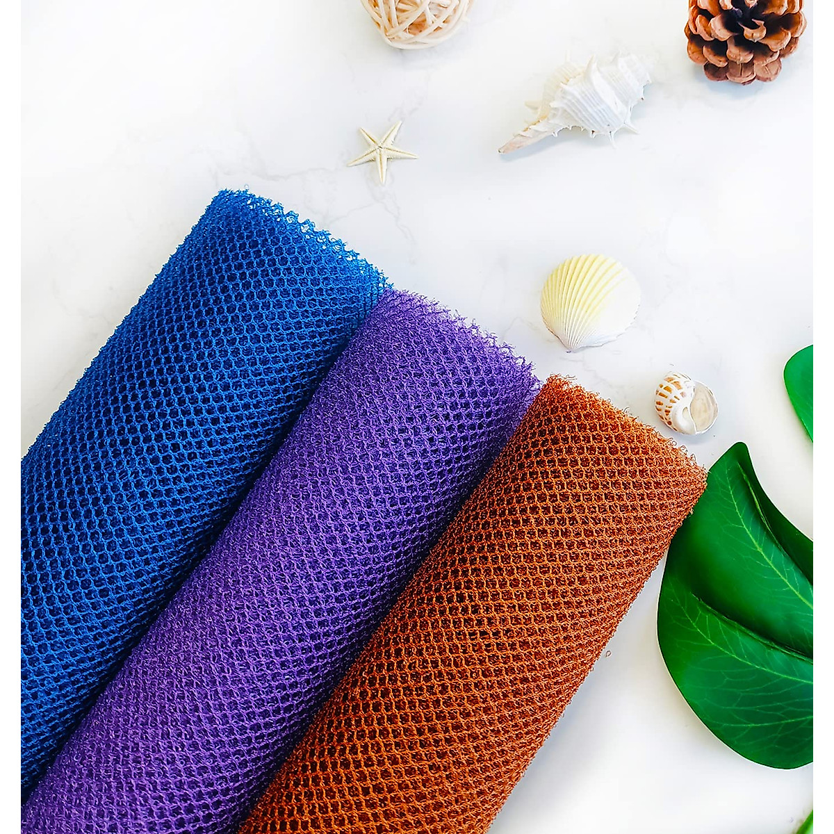 Yiclick Exfoliating African Net Sponge - Exfoliating Body Scrubber Exfoliator, Exfoliating Washcloth Towel, Exfoliate Rags Wash Cloth Loofah Sponge for Body Scrub, Back Scrubber (Purple+Browm+Blue)