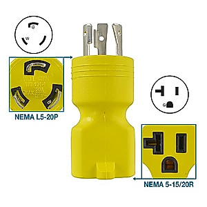 Conntek 30123 L5-20P to 5-15/20R Plug Adapter, Yellow