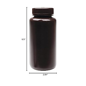 United Scientific™ 33465 | Laboratory Grade HDPE Wide Mouth Amber Reagent Bottle | Designed for Laboratories, Classrooms, or Storage at Home | 500ml (16oz) Capacity | Pack of 12