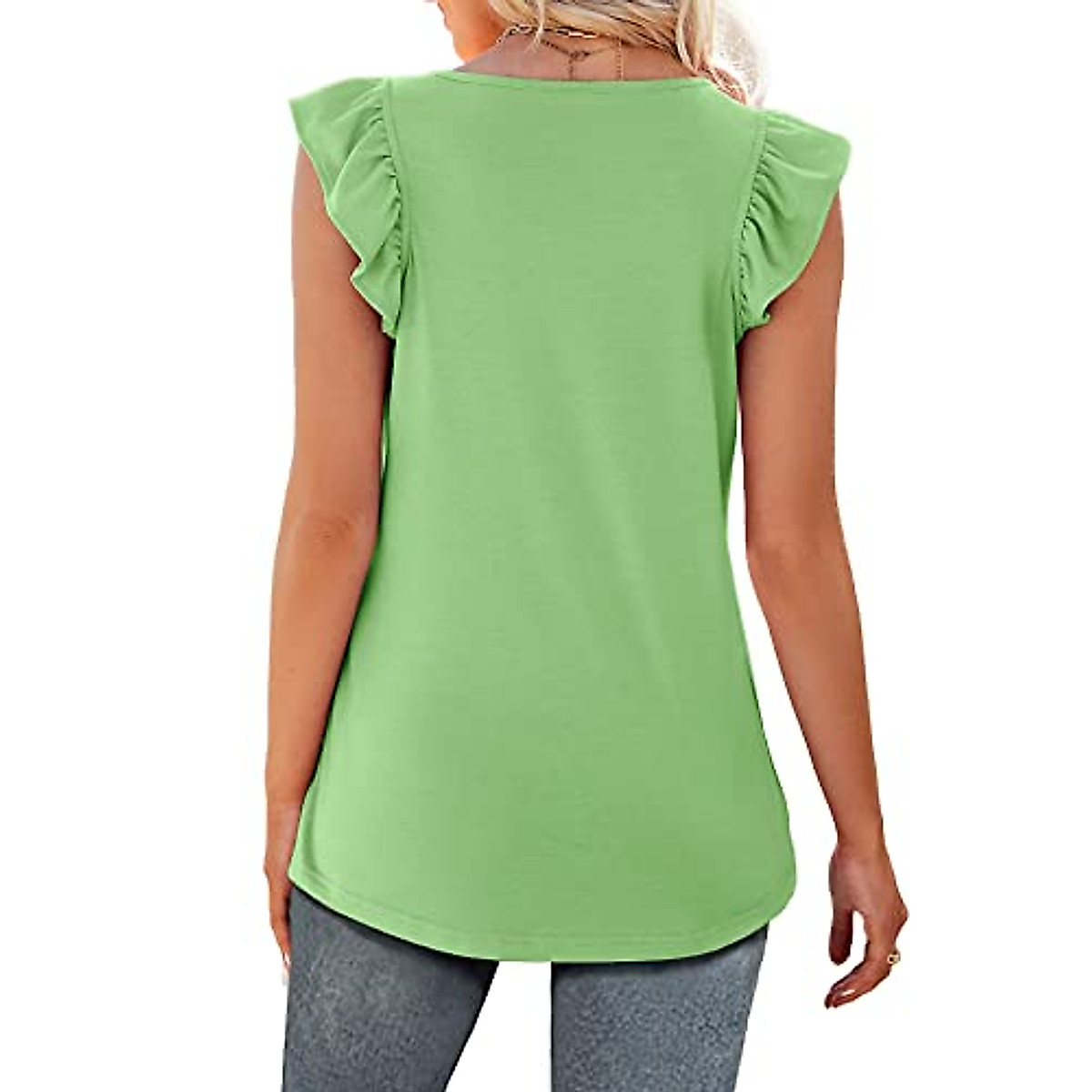 Womens Tops Sleeveless Casual V-Neck Tanks Top Solid Color Trendy Tunic Blouses Lime Green Medium
