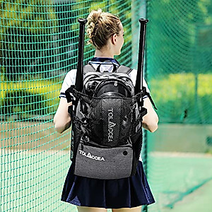 Youth Baseball Bag With Shoes Compartment and Fence Hook Holds Bat, Glove, T-Ball & Softball Equipment, Backpack for Boys and Girls (Grey)