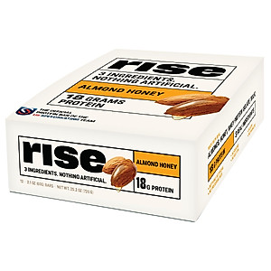 Rise Whey Protein Bars - Almond Honey | Healthy Breakfast Bar & Protein Snacks, 18g Protein, 4g Fiber, Just 3 Whole Food Ingredients, Non-GMO Healthy Snacks, Gluten-Free, Soy Free Bar, 12 Pack