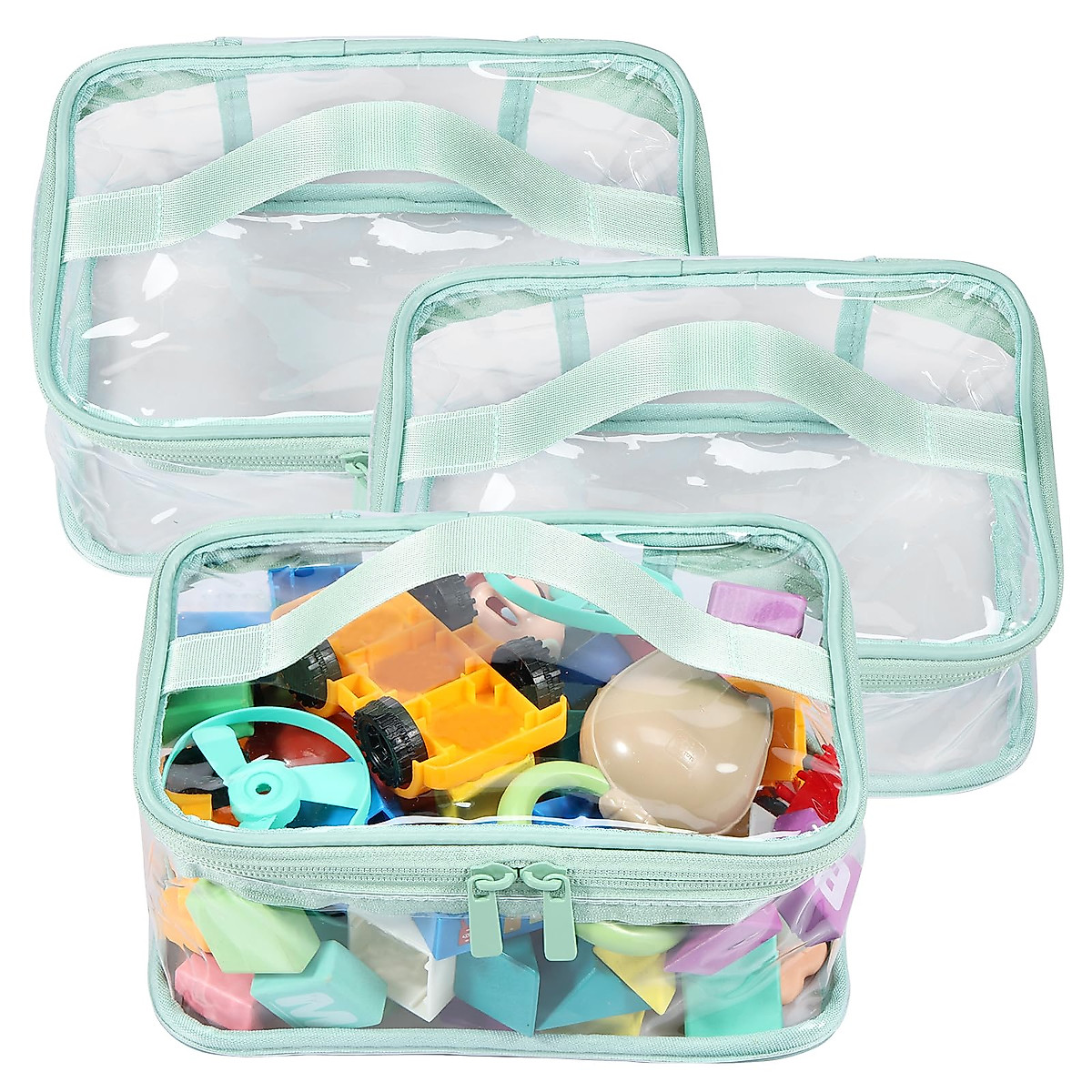 3 Pcs Toy Storage Bags Clear PVC Toy Organizing Bags with Zipper and Handle Reusable Board Game Storage Waterproof Toy Storage Organizer for Building Blocks Toys Books US(green)