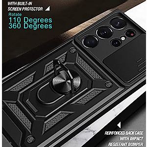 CCSmall Case for Samsung Galaxy S23 Ultra (Not S23) with Slide Camera Cover, Military Grade Drop Protective Phone Cover Case with Ring Kickstand for Samsung Galaxy S23 Ultra 5G SJ Black