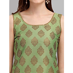 VredeVogel Women's Motifs Silk Blend Kurta Pant and Chanderi Dupatta Set, Pista