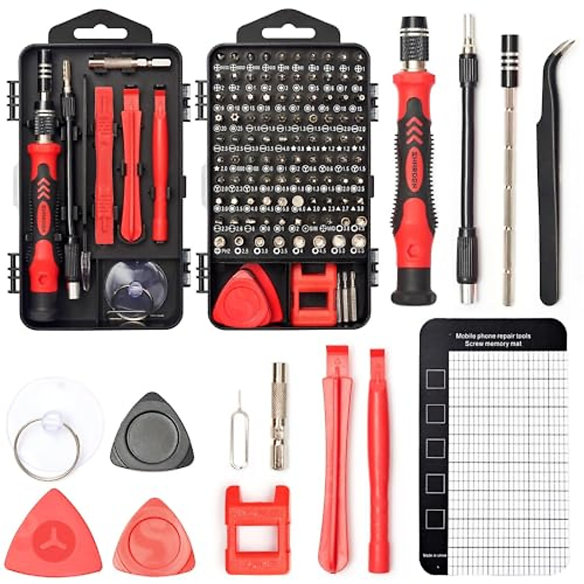 SHARDEN Precision Screwdriver Set, 122 in 1 Electronics Magnetic Repair Tool Kit with Case for Repair Computer, iPhone, PC, Cellphone, Laptop, Nintendo, PS4, Game Console, Watch, Glasses etc (Red)