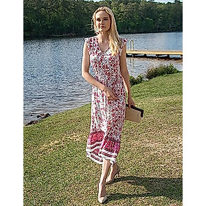 PRETTYGARDEN Summer Dresses for Women 2023 - V Neck Floral High Low Flowy Maxi Dress White