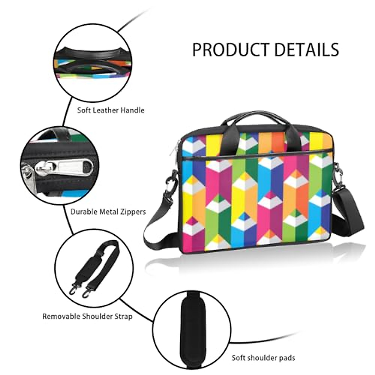 Stationery Colorful Laptop Computer Bag Waterproof Shoulder Messenger Bag 13-15 inch Durable Laptop Tote Bag with Shoulder Strap Handle Lightweight Crossbody Briefcase