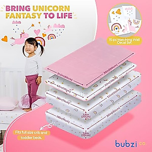 Crib Bedding Sets for Girls 5 Pieces Includes Baby Crib Sheets x2, Cotton Quilt, Baby Blanket & Bonus Wall Decal Set