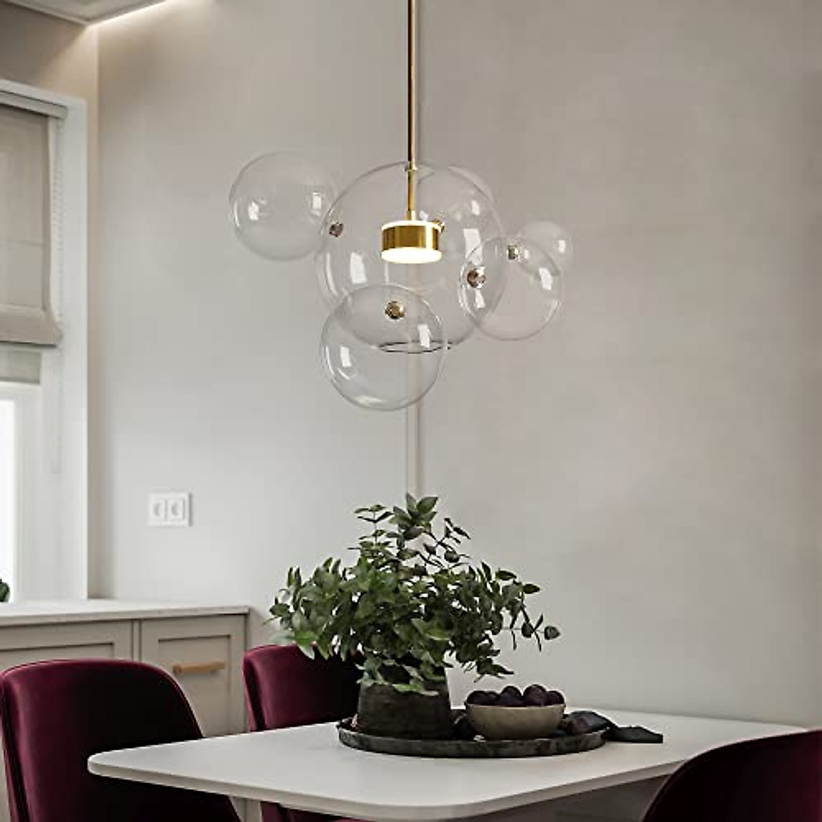 EDISLIVE Modern Artistic Chandeliers Bubble 1-Light 6-Clear Globe Glass Sputnik Pendant Light for Dining Room White