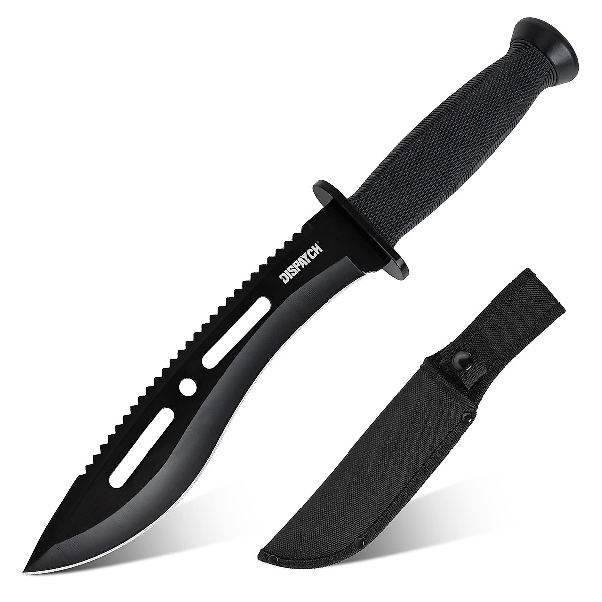 Dispatch Tactical Kukri Machete Survival Hunting Knife with Kukri Recurved Blade, Steel Head Steel Tail of Fixed Blade Knife with Sheath for Outdoor Survival, Camping, and Bushcraft