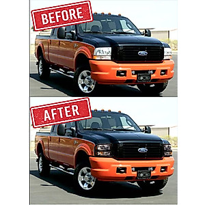 HEADLIGHTSDEPOT Conversion to 05-07 Style Harley-Style Black Housing Halogen Headlights Compatible With Ford Excursion F-250 F-350 F-450 F-550 Super Duty 1999-2007