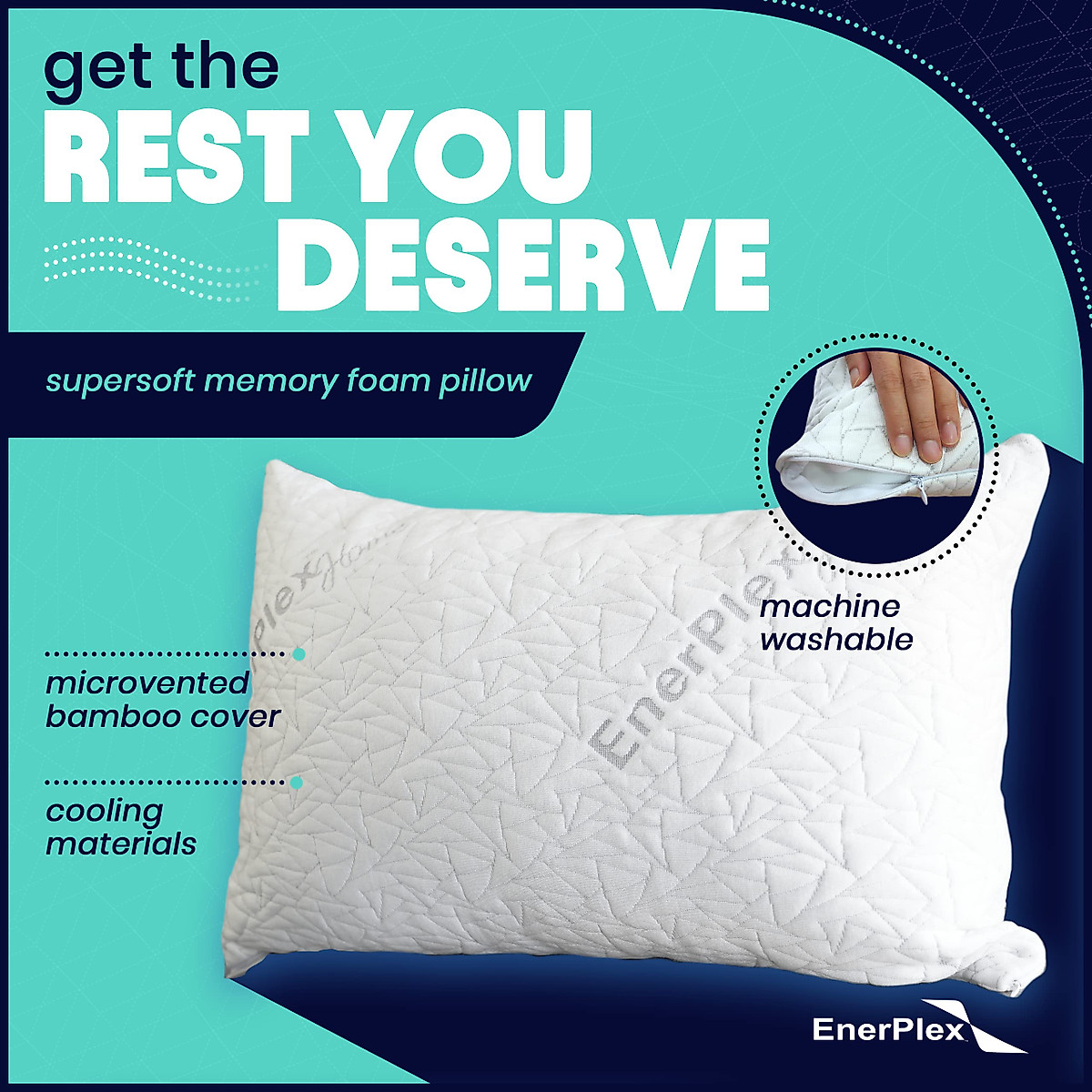 EnerPlex Memory Foam Pillows - Pack of 1 Adjustable, CertiPUR-US Certified King Size Pillows for Sleeping w/Extra Foam & Removable Viscose of Bamboo Cover - Machine Washable Firm Pillow