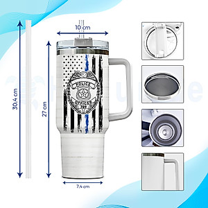 Hyturtle Personalized Police Tumbler Custom Name and Number Thin Blue Line Gifts For Men Police Officer 40 Oz Tumbler With Lid And Straw Birthday Christmas Stuff For Police Officers