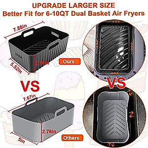 Air Fryer Silicone Liners - 4Pcs Rectangular Reusable Silicone Pot for Ninja Foodi DualZone DZ401/DZ201/DZ090/DZ550, 8/9/10 Quarts Dual Air Fryers Basket Insert Accessories with Gloves and Tongs