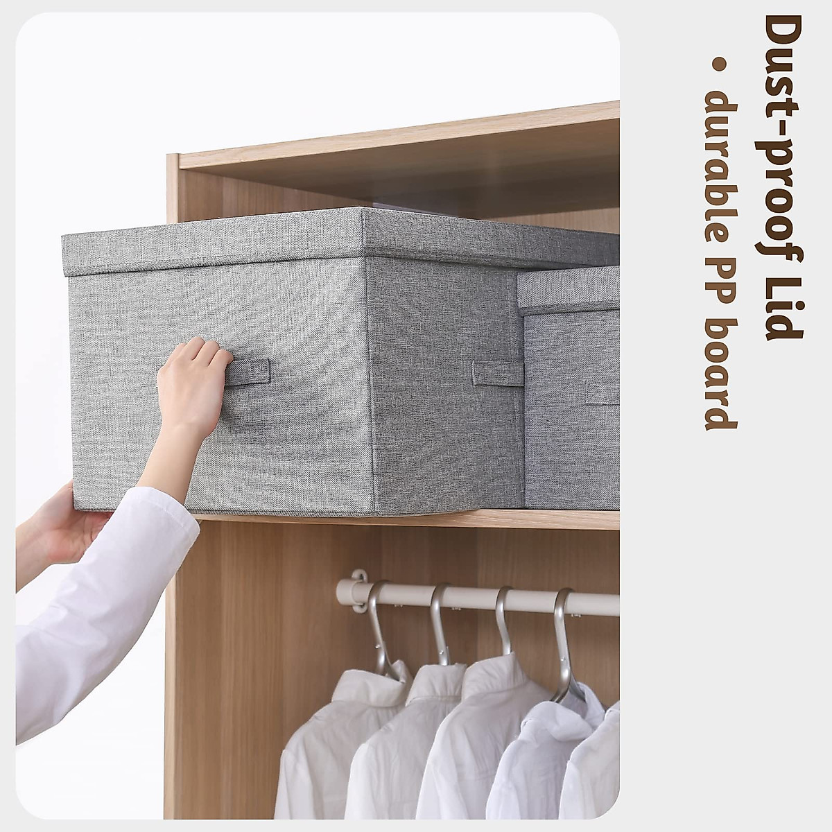 CANFOD Collapsible Storage Bins with Lids2 Pack, Storage Box Bins, Organizer Bins, Storage Bins for Clothes (S(13.7x11.0x7.1) for 8-10 T-shirts, Light Grey)