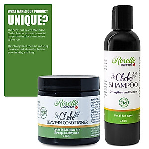 Roselle Naturals - Chebe Shampoo and Conditioner Set, Hair Moisturizer for Dry Hair Chebe Hair Growth Shampoo with Leave In Conditioner Organic, African Chebe Powder for Hair Growth Combo - 4 Ounces