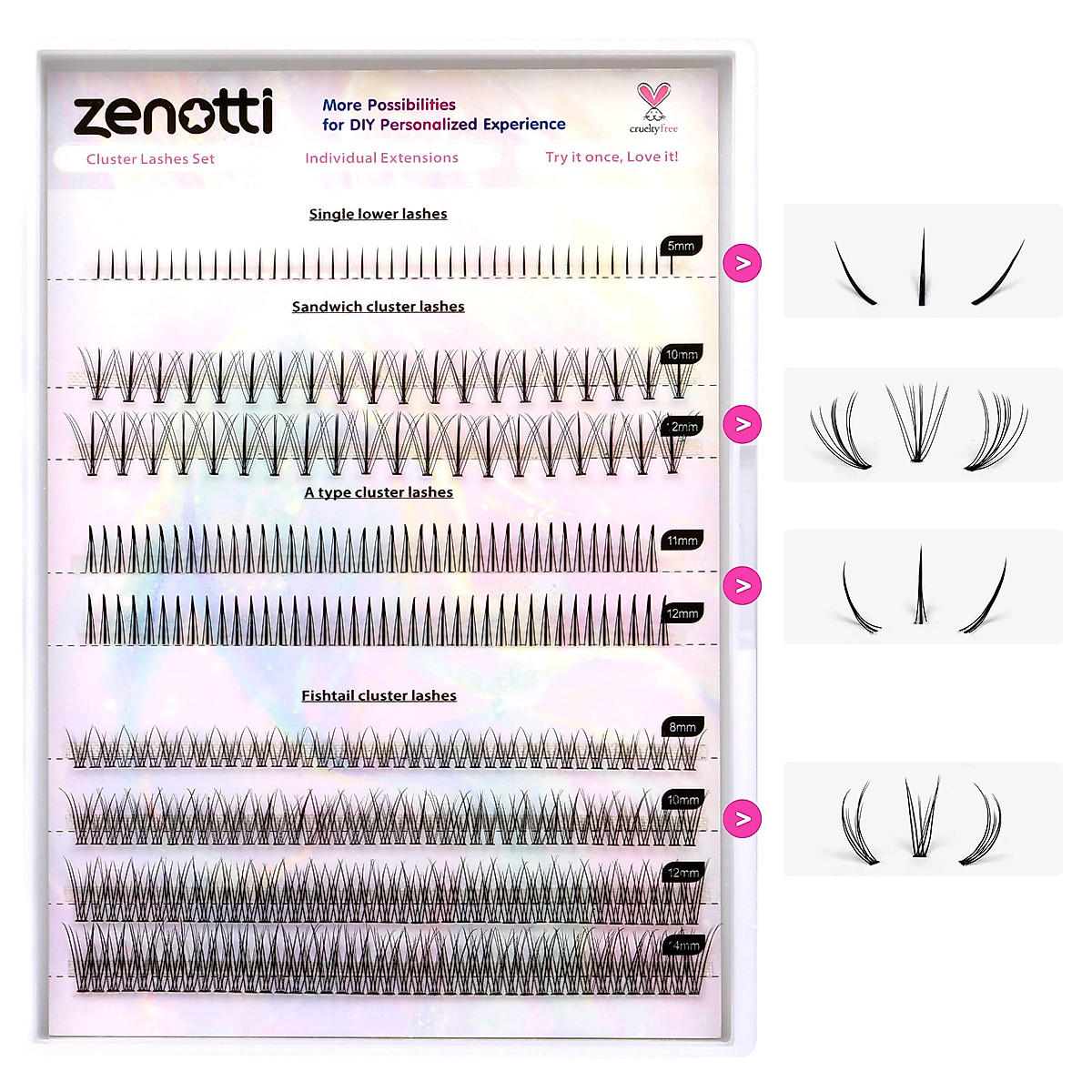 Individual Lashes Manga Lashes Individual Cluster Lashes 320pcs Mixed Pack, DIY Eyelash Extensions 5-16mm Mixed Length zenotti False Eyelashes Natural Look Reusable Super Thin Band C Curl Lower Bottom Lash Fairy Style A Shape Fish Tail Mixed Lash Clusters