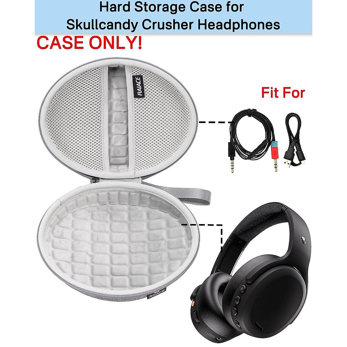 Hard Travel Carrying Case Compatible with Skullcandy Crusher Over-Ear Headphones. (Case Only, Not Include The Device)-Gray(Gray Lining)