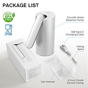 Water Dispenser, 5 Gallon Water Dispenser, Rechargeable Water Pump for 5 Gallon Bottle for Home, Office & Outdoor (White)