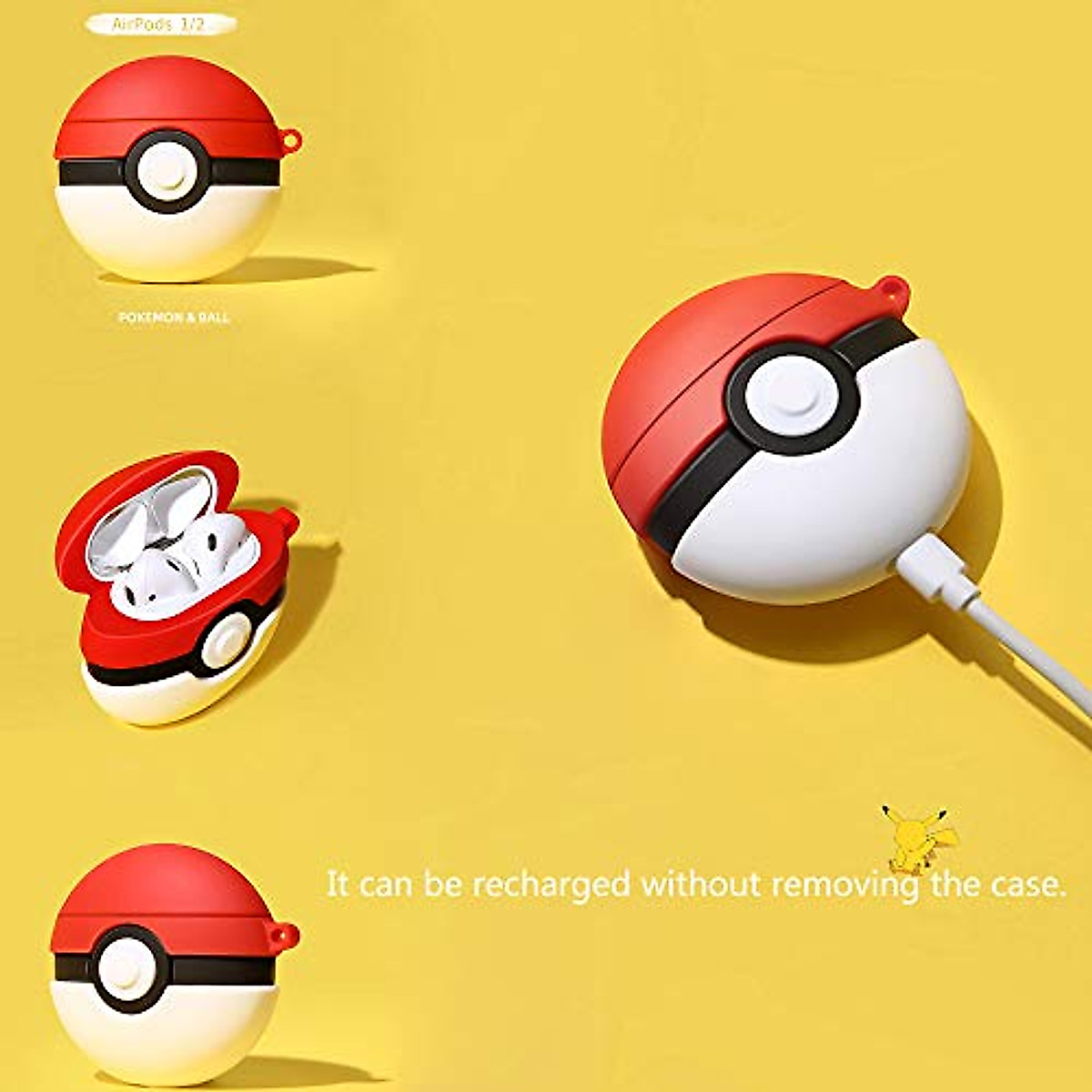 KAKUYI AirPods Case Cover with Keychain, Soft Silicone 3D Cute Cartoon Animal Character Kawaii Fashion Cover Funny Protective Case Compatible with AirPod 2 & 1 (Elf Ball)