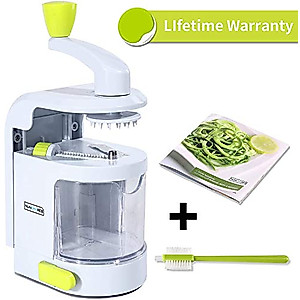 Spiralizer Vegetable Slicer (4-in-1 Rotating Blades) Heavy Duty Veggie Spiralizer with Strong Suction Cup, Zucchini Spiral Noodle/Zoodle/Spaghetti/Pasta Maker ( Recipe Book and Cleaning Brush)