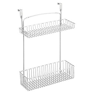 mDesign Steel Over Cabinet Kitchen Storage Organizer Holder or Basket - Hang Over Cabinet Doors in Kitchen, Pantry, Bathroom; Holds Dish Soap, Window Cleaner - Concerto Collection, 2 Pack, Matte White