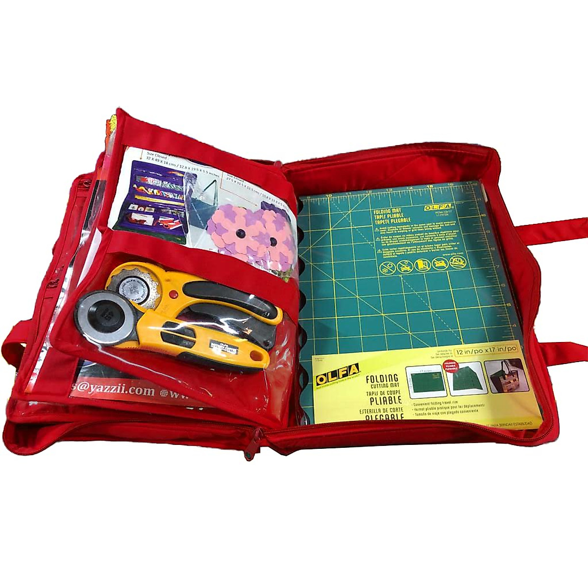 Yazzii Quilter’s Project Bag with 19 Pockets - Storage Craft Bag Organizer - Craft Organizers & Storage for Quilting, Sewing & More -Red