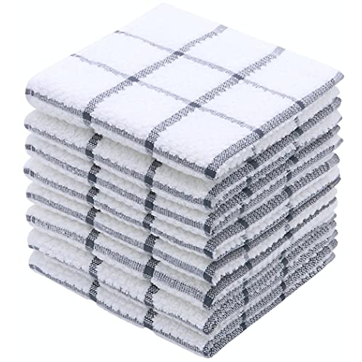 PPAXL Cotton Grid Dish Cloths, Terry Cleaning Rags, 12 x 12 Inches, Light and Soft, Quick Drying Dish Rags, 8pc/Set (Grey)