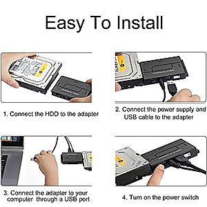 ULXUUUN SATA/IDE to USB 3.0 Adapter, External Hard Drive Reader for Universal 2.5/3.5 Inch IDE and SATA HDD SSD, 5.25" CD/DVD Drives, Hard Drive Converter with Power Adapter Support 6TB