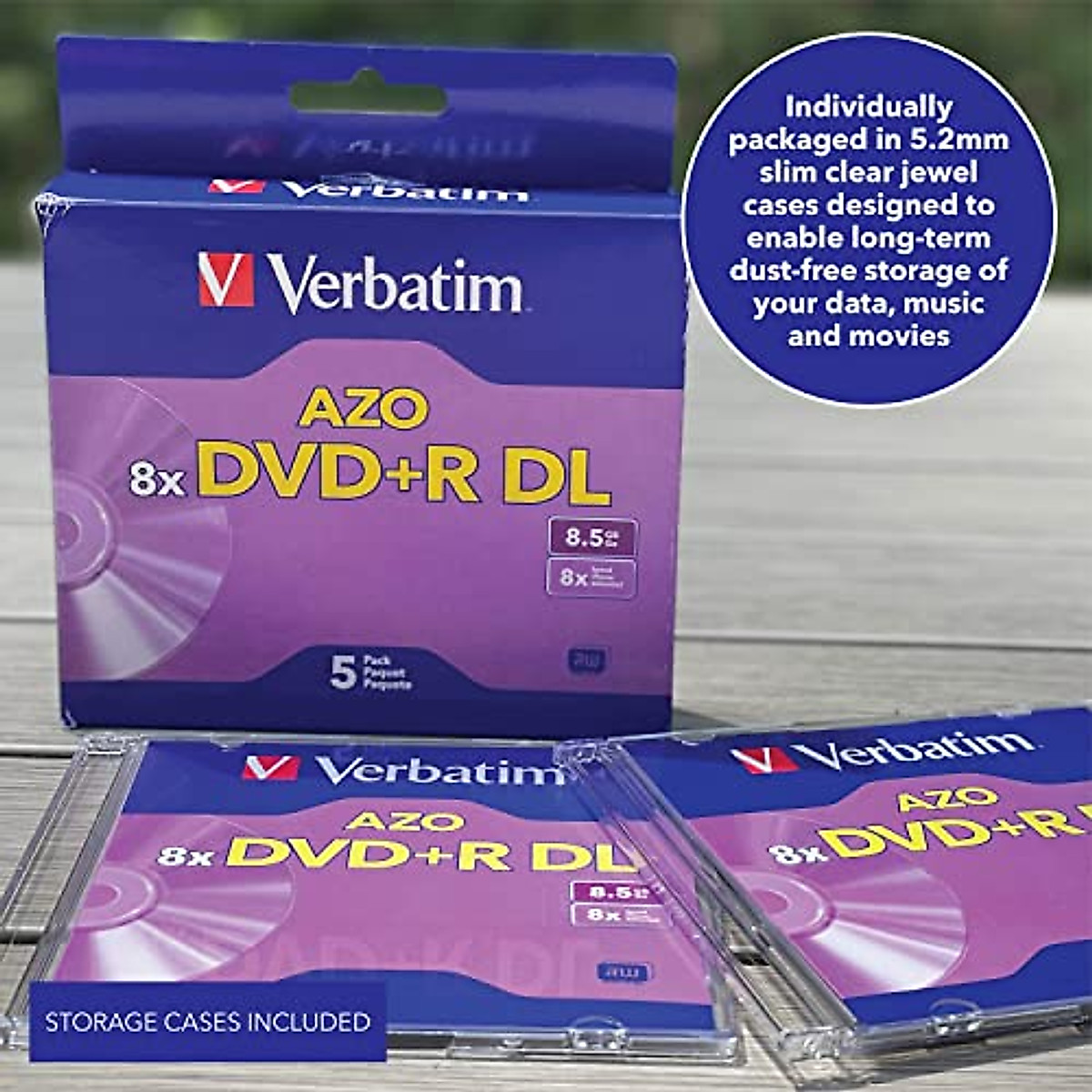 Verbatim DVD+R DL 8.5GB 8X AZO with Branded Surface - 5pk Jewel Case Box - 95311, Silver