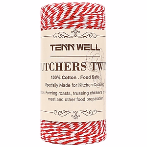 Tenn Well Butchers Twine, 328 Feet 2mm Food Safe Cooking Twine, Red and White Kitchen Twine for Roasting, Baking, Trussing Turkey, Tying Meat and More