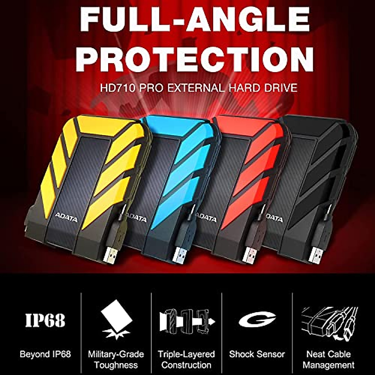 ADATA HD710 Pro 2TB External Hard Drive, Red (AHD710P-2TU31-CRD)