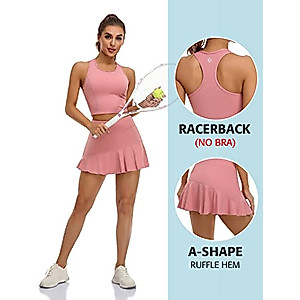 ATTRACO Womens Tennis Skirts Sets Racerback Tank Top Golf Skorts with 2 Pockets Outfits Pink