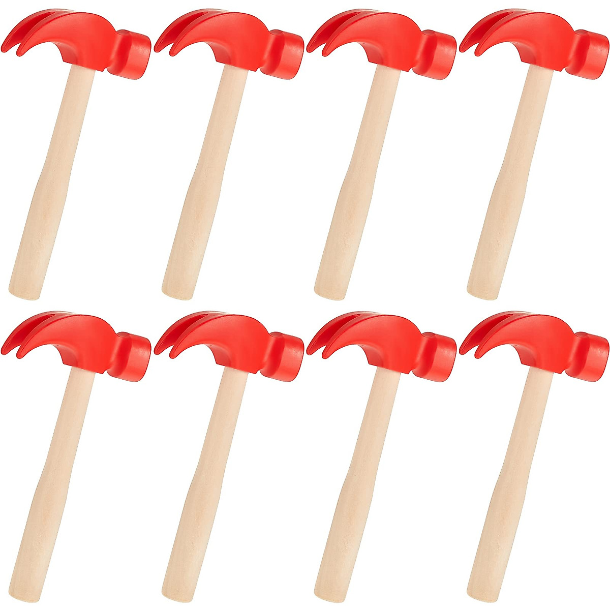 Lewtemi 8 Pcs Wooden Hammer Toys Simulation Hammers Small Toy Hammer Maintenance Tools Toys for Education Little Teenagers School Gift Birthday Party, Red, 6.5 Inches