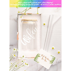 NewEleven Gifts For Wife, Her - Wife Gifts From Husband - Gifts For Her - Wife Gift Ideas For Women, Bride To Be, Fiancee, Wifey - 16 Oz Coffee Glass