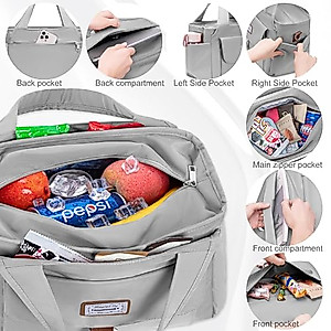 MAPLELILY Lunch Bag for Men Women, Insulated Lunch Tote Bag for Work, Lunch Box Women, Large Leak Proof Lunch Cooler, With Shoulder Strap Adult Lunch Bag, For Picnic Beach Hiking, Grey