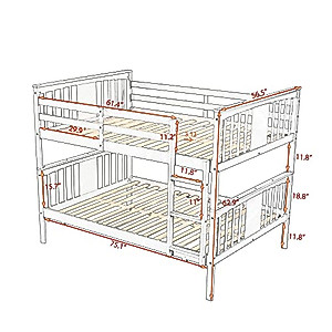 Dividable Full Over Full Bunk Bed with Ladder for Kids, Teens, Adults, No Box Spring Required Solid Wooden Bedframe w/Full-Length Guardrail, Bedroom, Guest Room Furniture, Gray