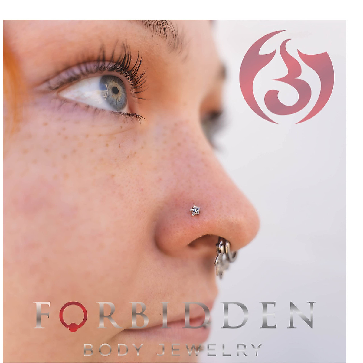 Forbidden Body Jewelry Nose Rings L Shaped, 18g/20g Surgical Steel Nose Ring, Star Nose Ring, 3mm CZ Star Top L-Shaped Nose Stud (18g Silver Tone)