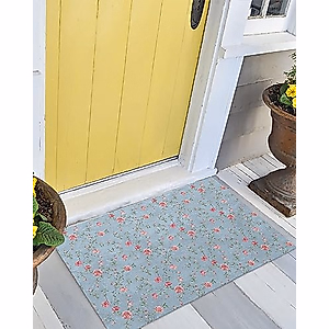 Indoor Outdoor Mats, Rustic Simple Floral Tile Pattern Door Mat, Non-Slip Absorbent Resist Dirt Entrance Mat Washable Welcome Mats for Entryway, Low-Profile Floor Mats