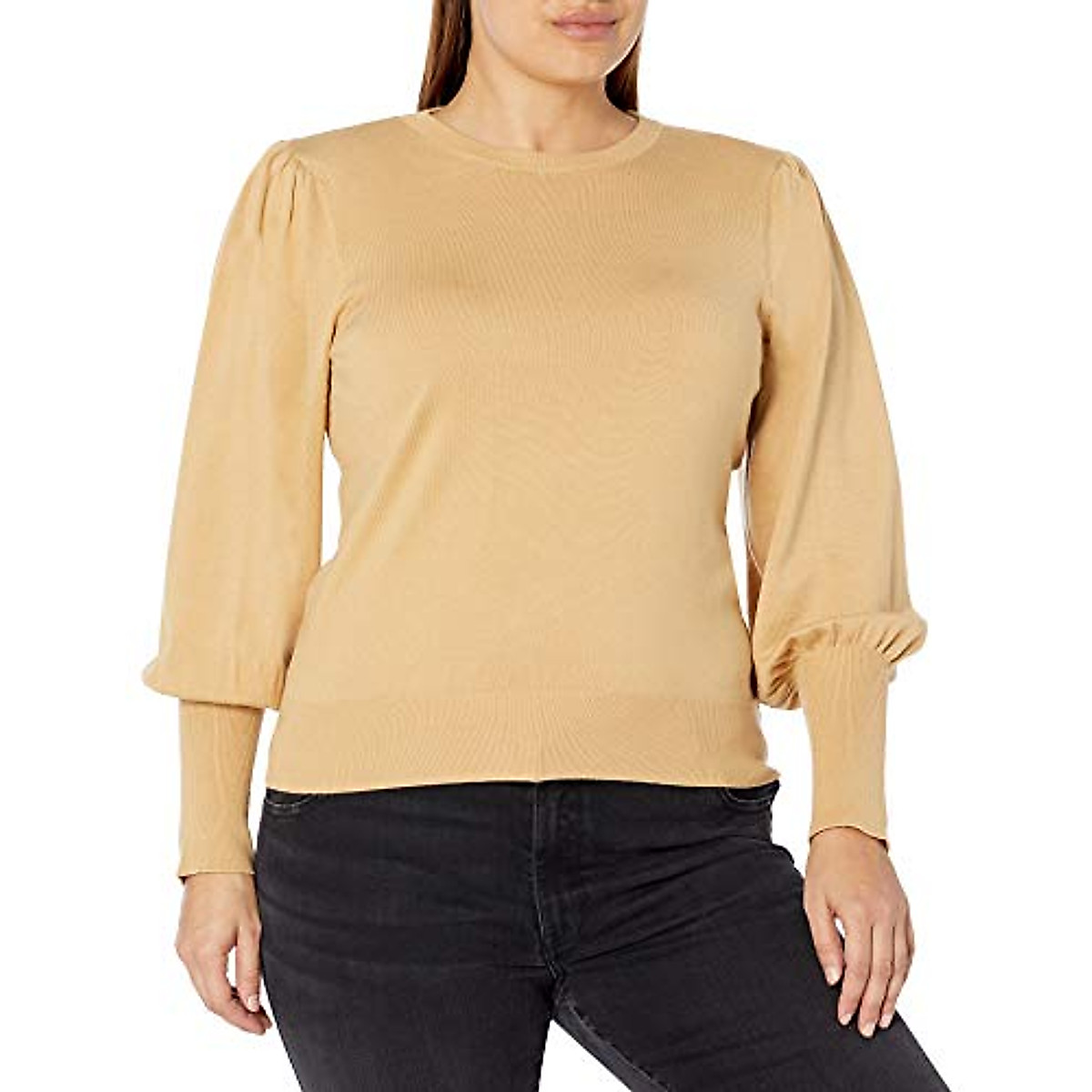 The Drop Women's Vivienne Pleated Shoulder Balloon-Sleeve Crewneck Sweater, Curds & Whey, XXS