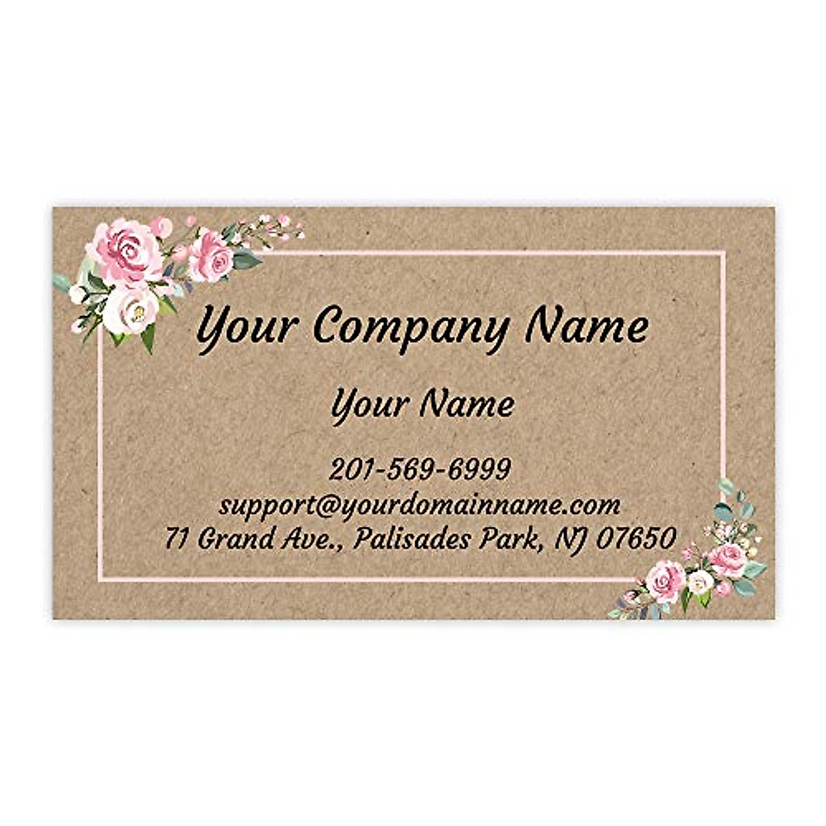 Custom Premium Business Cards 100 pcs Full color - Printed on Classic matte paper 14pt (114 lbs. 308gsm-) (Kraft-Floral)