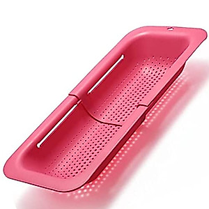 AHASON'S Adjustable Over The Sink Colander | Strainer 3 in1 Rinse Drain Dry |Food Grade Heat Resistant BPA free Dishwasher Safe | Drain Cooked Pasta Noodle | Dry Dishes Space Saver (Rose Red)